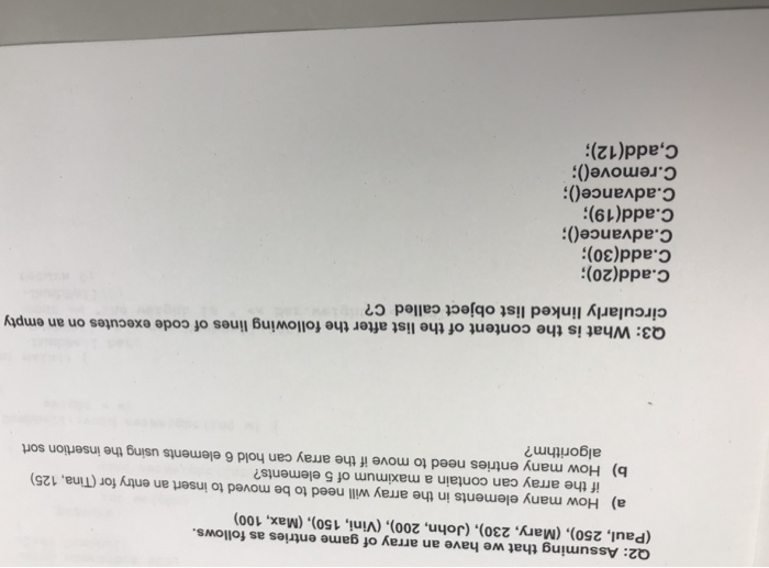 Solved Q2: Assuming that we have an array of game entries as | Chegg.com