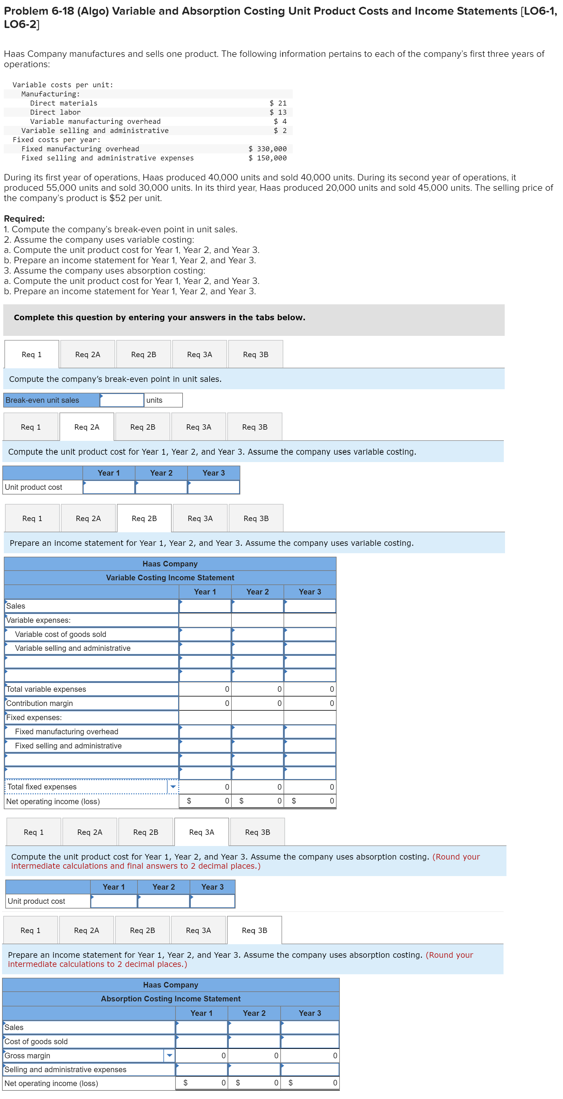Solved Problem 6-18 (Algo) Variable and Absorption Costing | Chegg.com