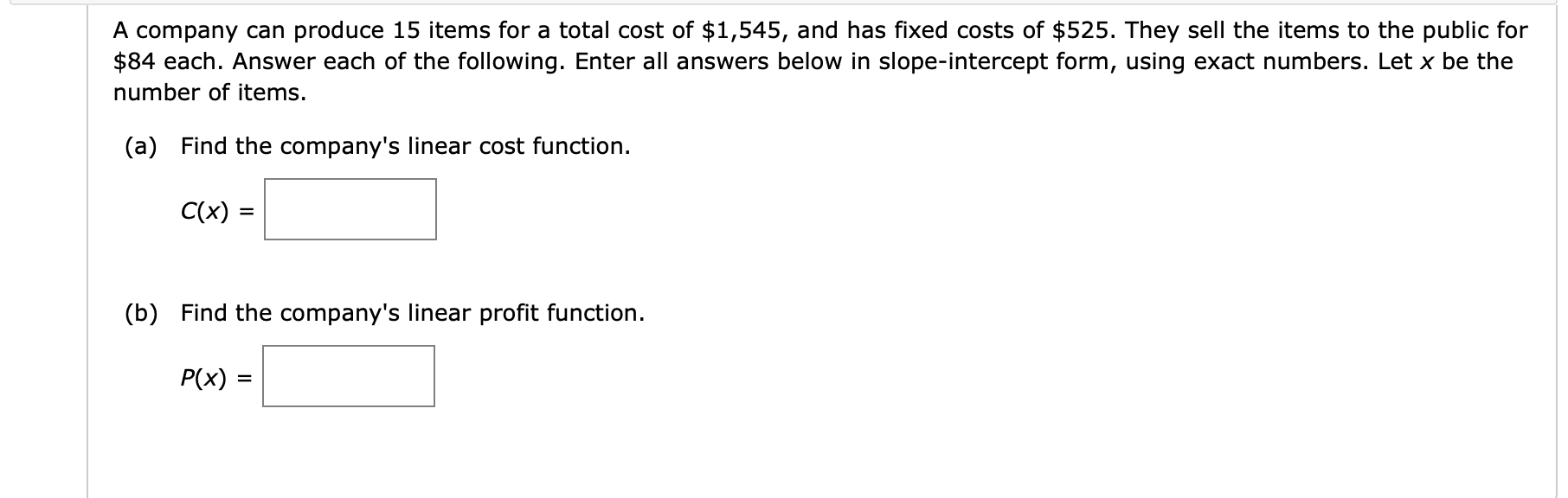 Solved A company can produce 15 items for a total cost of | Chegg.com