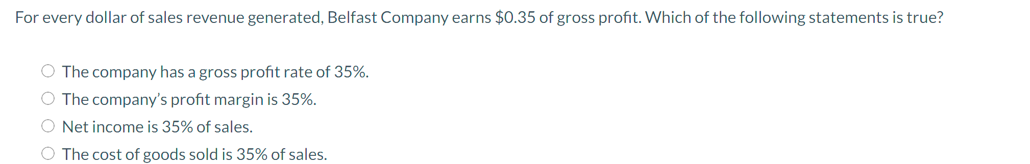 Solved For every dollar of sales revenue generated, Belfast | Chegg.com