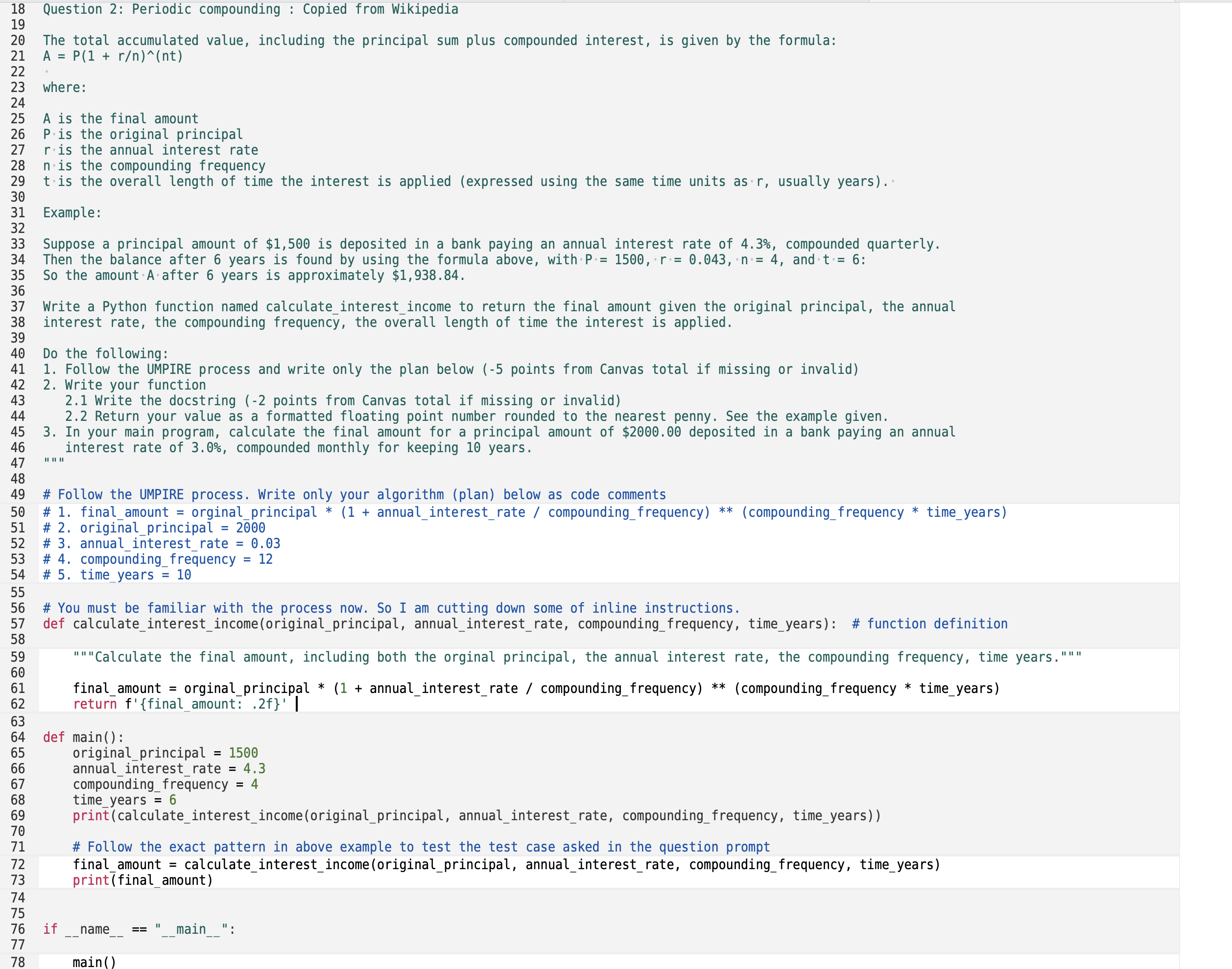 Solved The total accumulated value, including the principal | Chegg.com