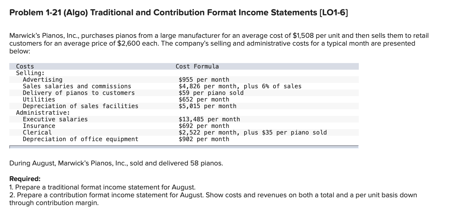 Solved Problem 1-21 (Algo) Traditional and Contribution | Chegg.com