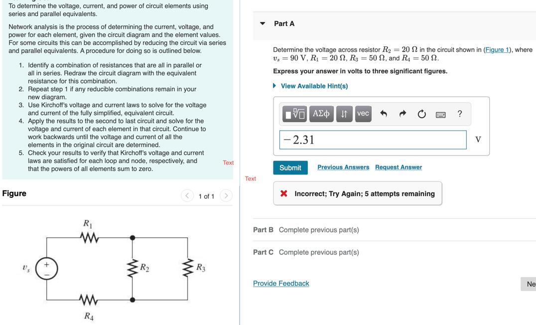 Solved Part A To determine the voltage, current, and power | Chegg.com