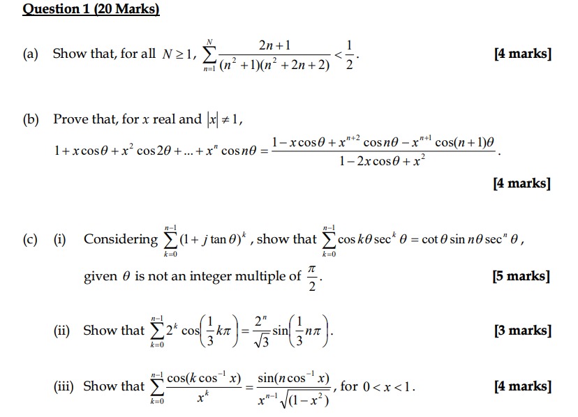 Solved Question 1 (20 ﻿Marks)(a) ﻿Show that, for all | Chegg.com