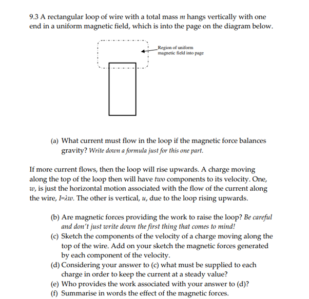 Solved 9.3 A rectangular loop of wire with a total mass m | Chegg.com