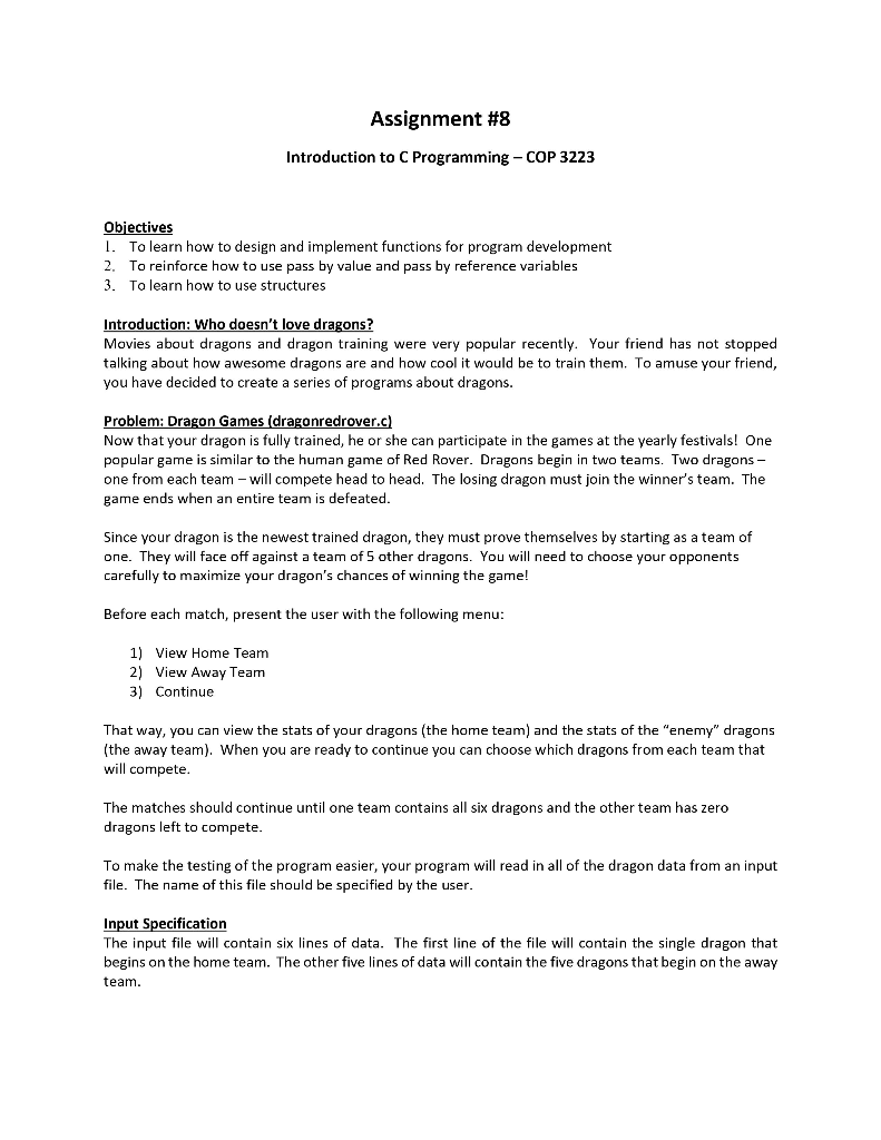 Assignment #8 Introduction to C Programming - COP | Chegg.com