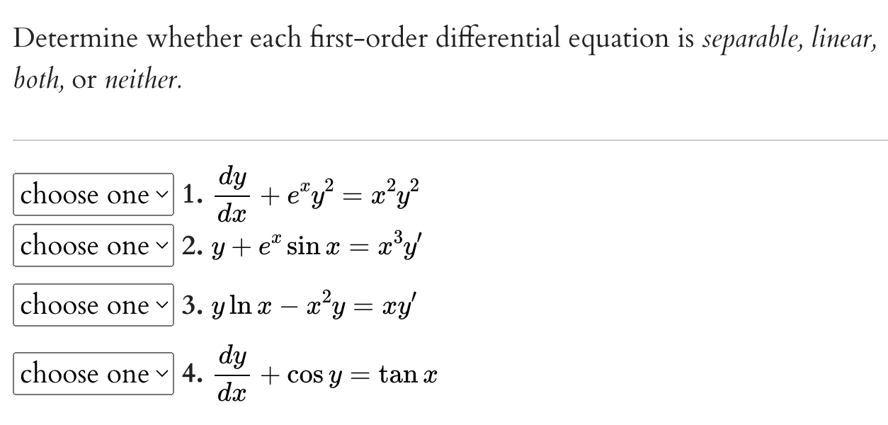 Solved Determine whether each first-order differential | Chegg.com