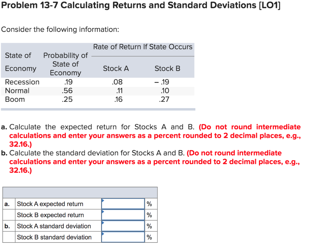 Solved Problem 13-7 Calculating Returns and Standard | Chegg.com