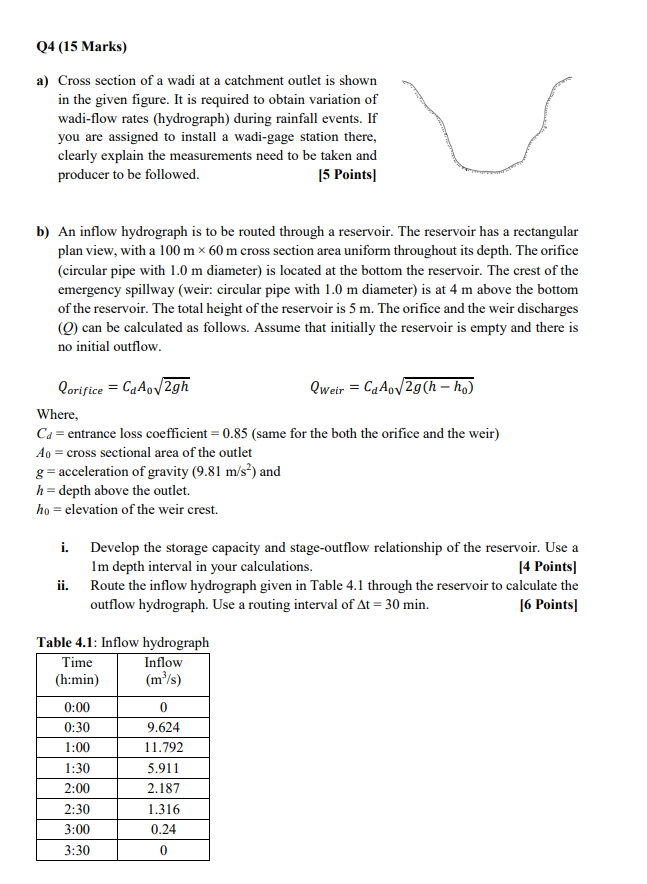 Q4 (15 Marks) a) Cross section of a wadi at a | Chegg.com