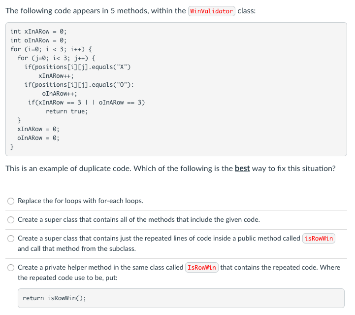Solved The following code appears in 5 methods, within the | Chegg.com