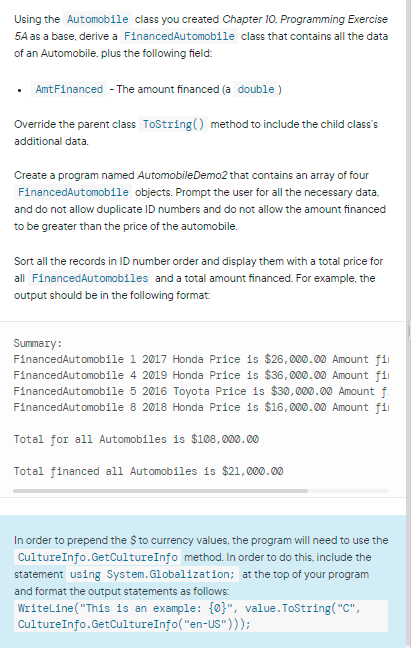 Solved Using the Automobile class you created Chapter 10. | Chegg.com