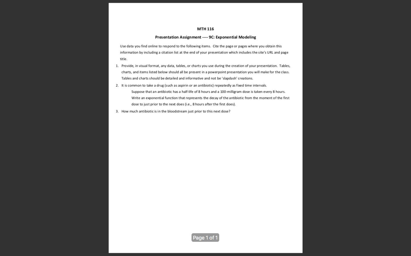 Presentation Assignment w..- 9C: Exponential Modeling | Chegg.com