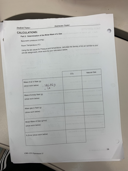 Student Name: Instructor Name: CALCULATIONS Part 2: | Chegg.com