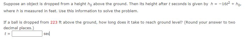 Solved Ho Suppose An Object Is Dropped From A Height Ho