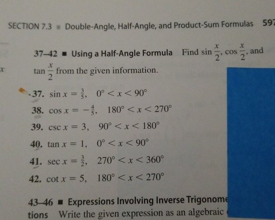 Solved SECTION 7.3 Double-Angle, Half-Angle, and Product-Sum | Chegg.com
