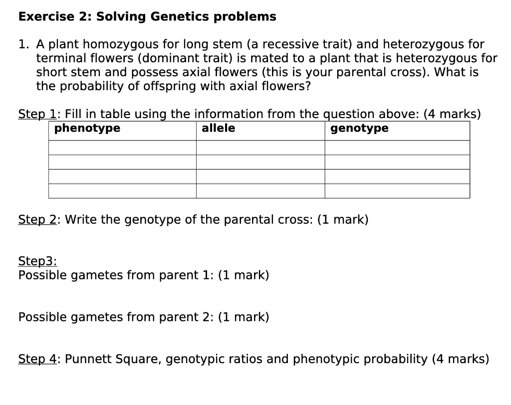 Solved Exercise 2: Solving Genetics problems 1. A plant | Chegg.com