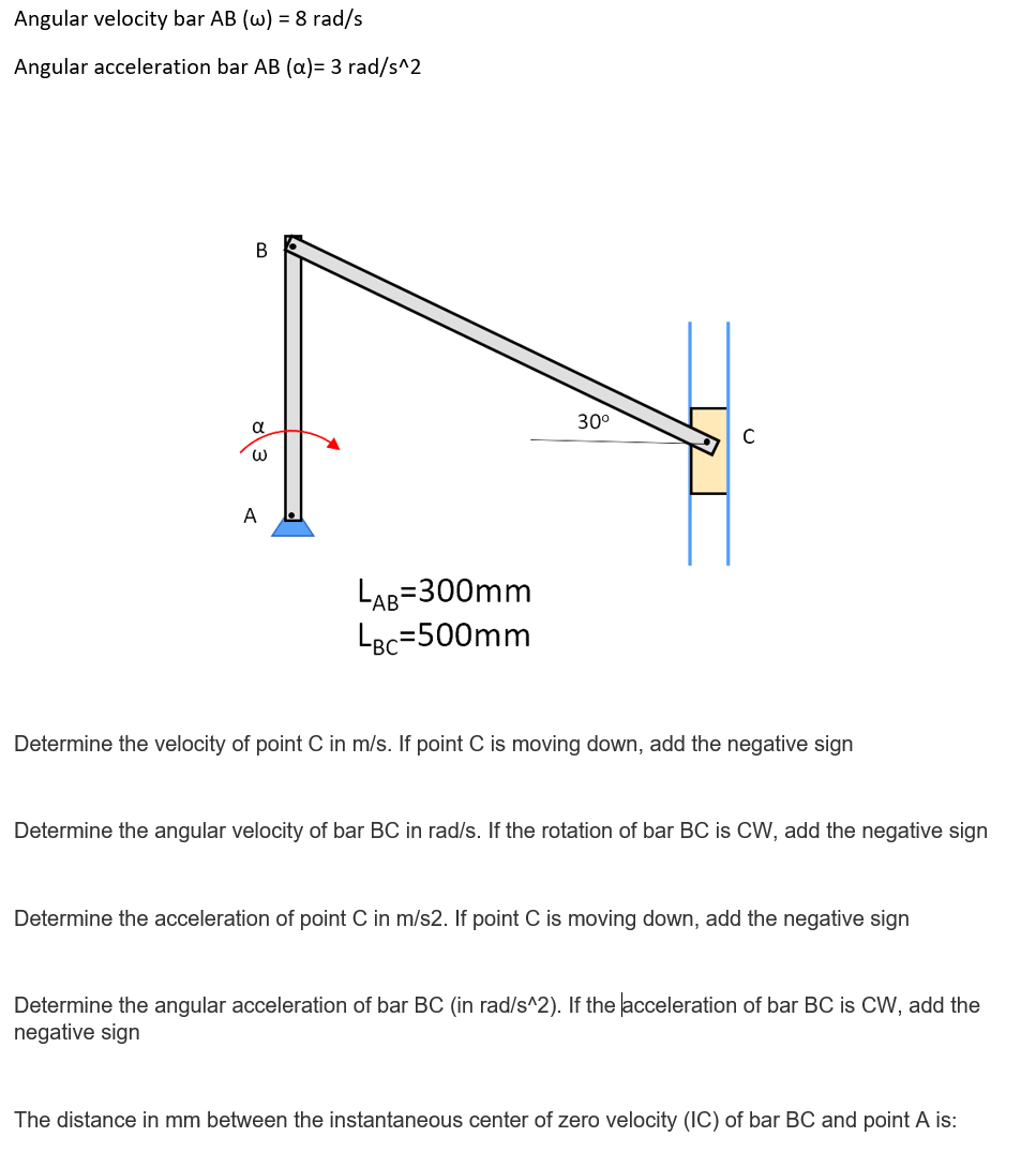 Solved Angular velocity bar AB (W) = 8 rad/s Angular | Chegg.com