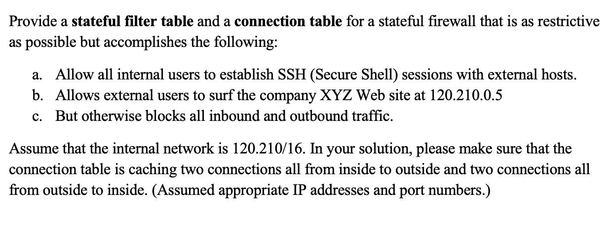 Provide A Stateful Filter Table And A Connection