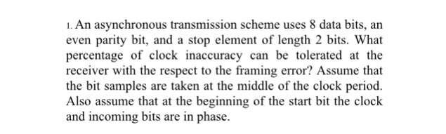 Solved 1. An asynchronous transmission scheme uses 8 data | Chegg.com