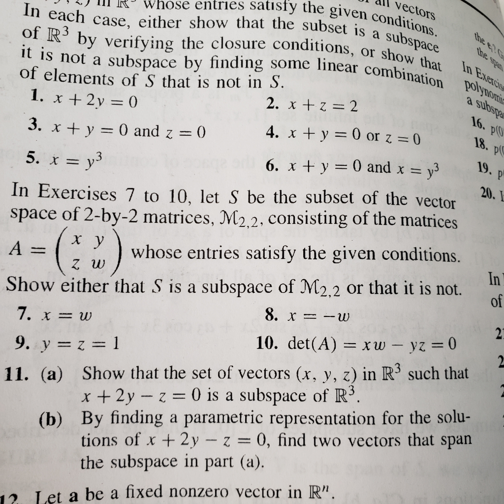 Solved all vectors he given conditions. ubset is a subspace | Chegg.com