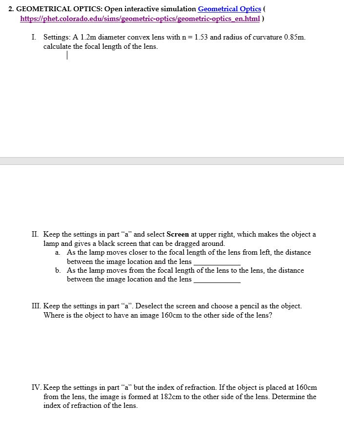 2. GEOMETRICAL OPTICS: Open interactive simulation | Chegg.com