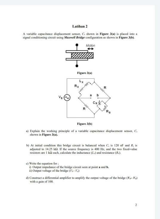 Solved Latihan 2 A Variable Capacitance Displacement Sensor 