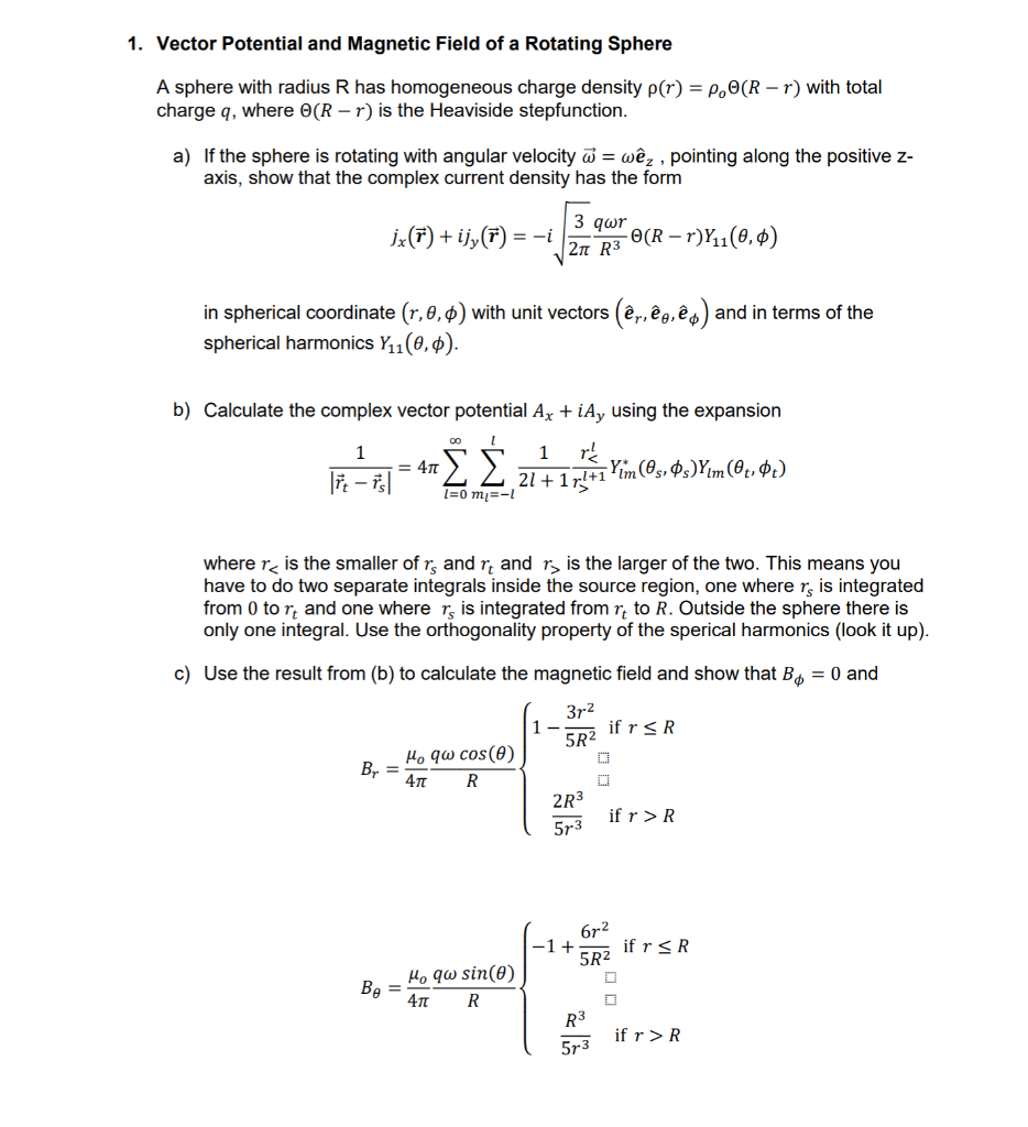 Solved 1. Vector Potential and Magnetic Field of a Rotating | Chegg.com