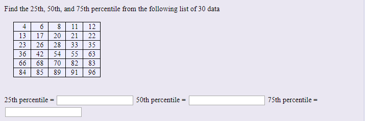 Solved Find the 25th, 50th, and 75th percentile from the | Chegg.com