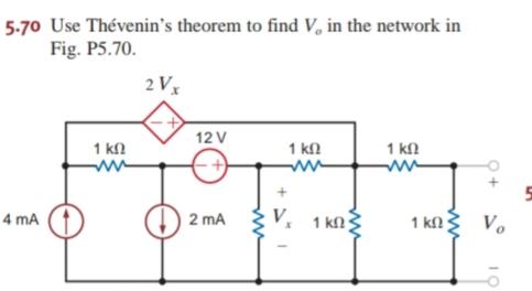 Solved 5.70 Use Thévenin's theorem to find Vo in the network | Chegg.com