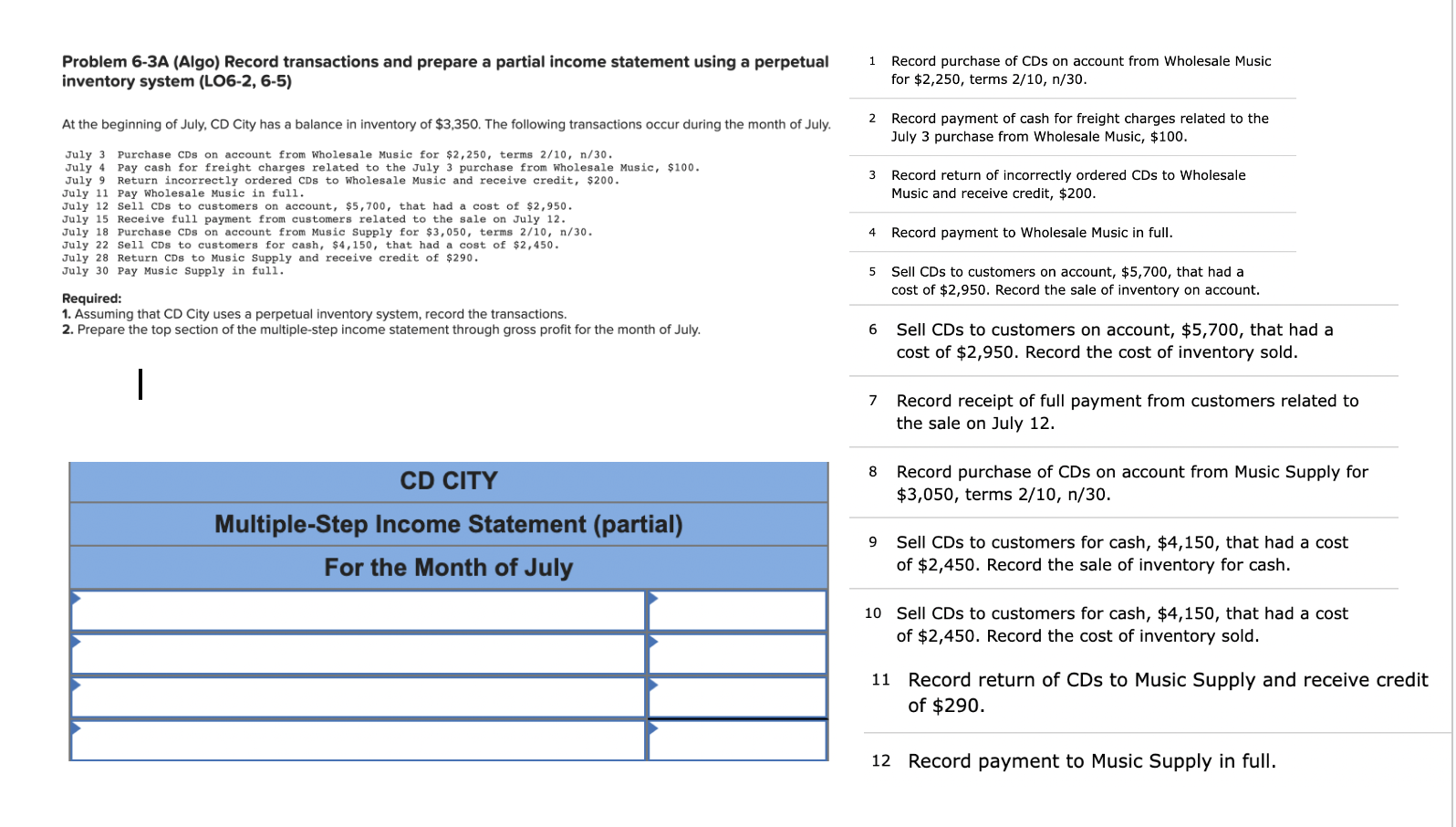 Solved Problem 6-3A (Algo) Record transactions and prepare a | Chegg.com
