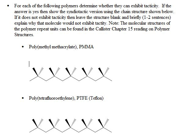 Solved For each of the following polymers determine whether | Chegg.com
