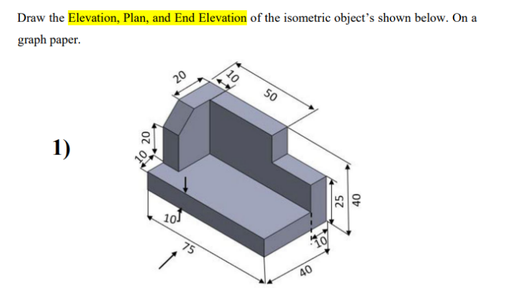 Solved Draw the Elevation, Plan, and End Elevation of the | Chegg.com