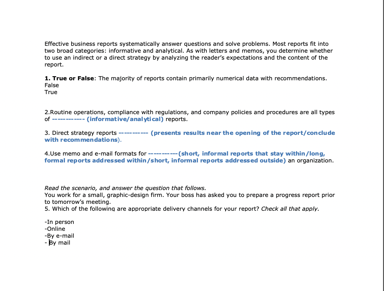 Solved Effective business reports systematically answer | Chegg.com