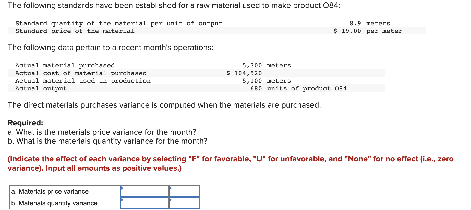 Solved The following standards have been established for a | Chegg.com