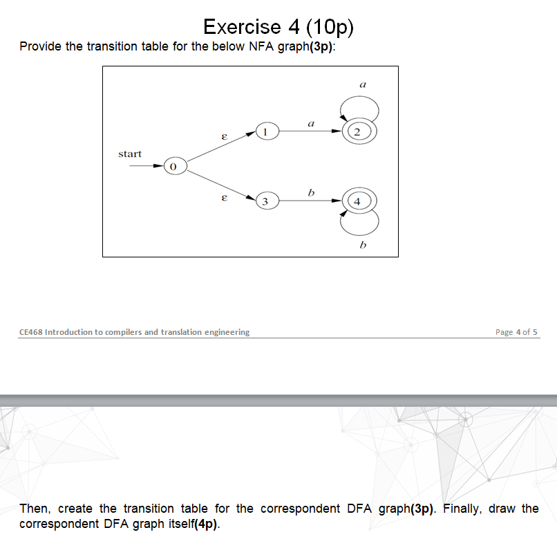 Solved Exercise 4 (10p) Provide the transition table for the | Chegg.com