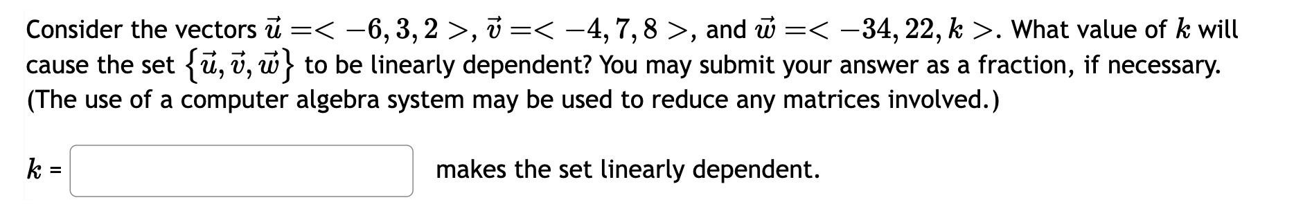 Solved Consider the vectors vec(u)= ,vec(v)= , | Chegg.com