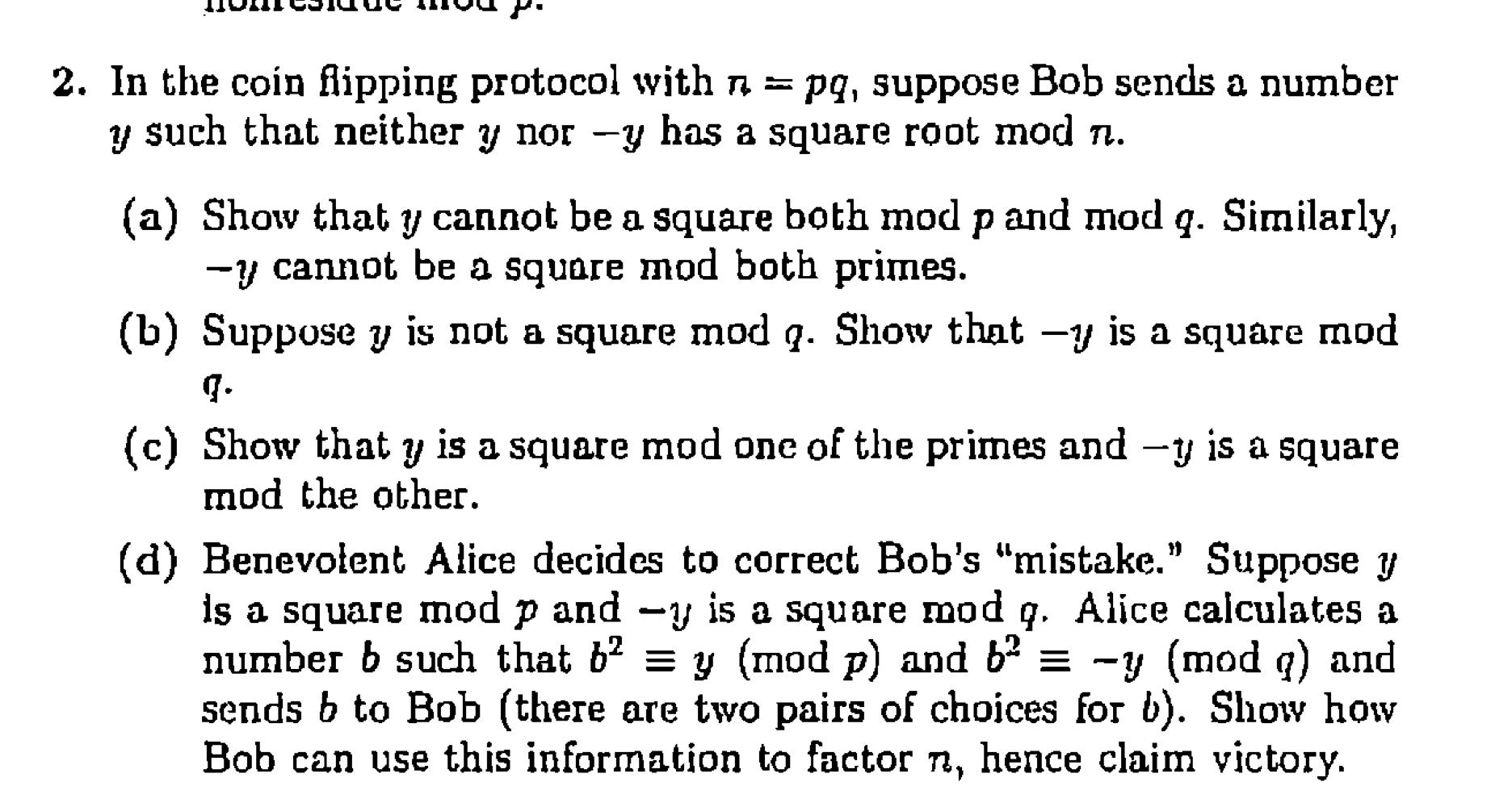 2. In the coin flipping protocol with π=pq, suppose | Chegg.com
