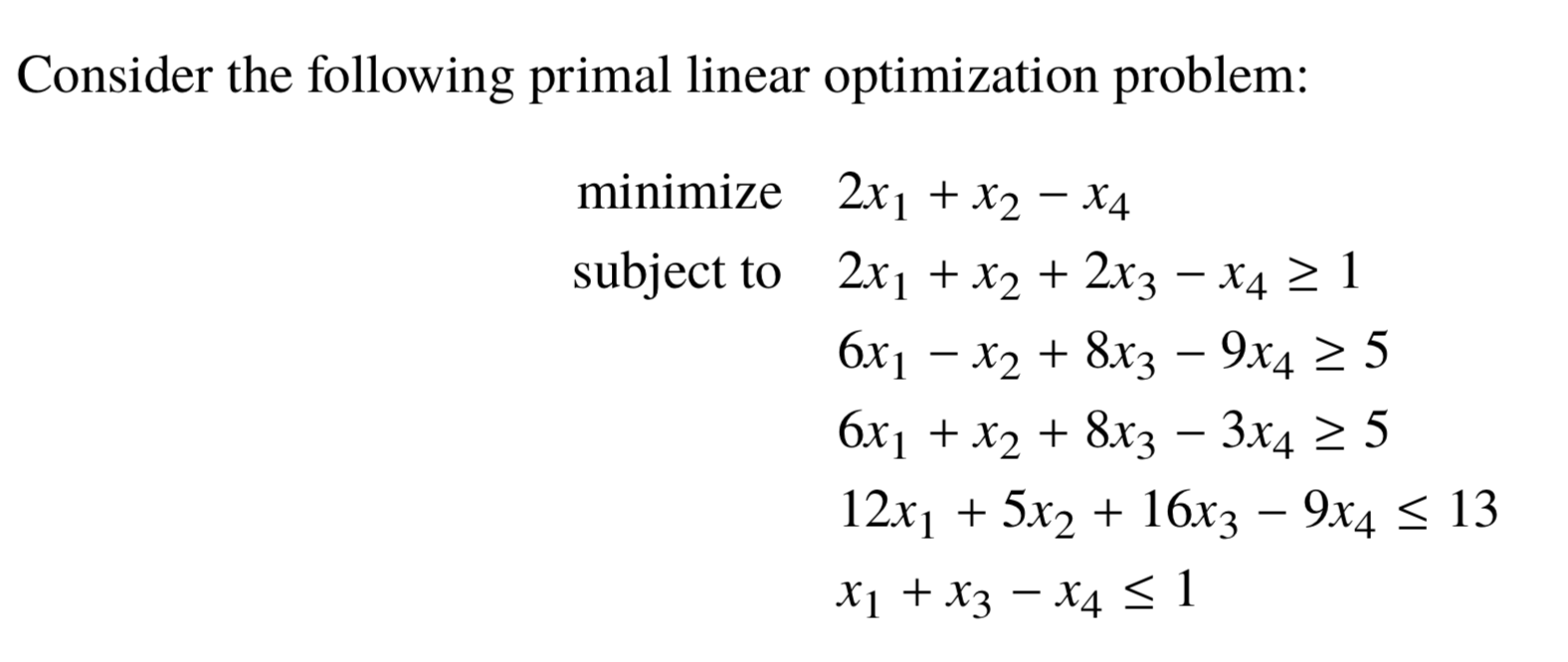 Solved Consider the following primal linear optimization | Chegg.com