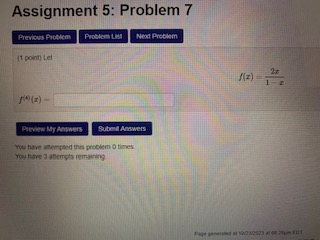 Solved Assignment 5: Problem 7 (1 poinit) Let f(x)=1−x2x | Chegg.com