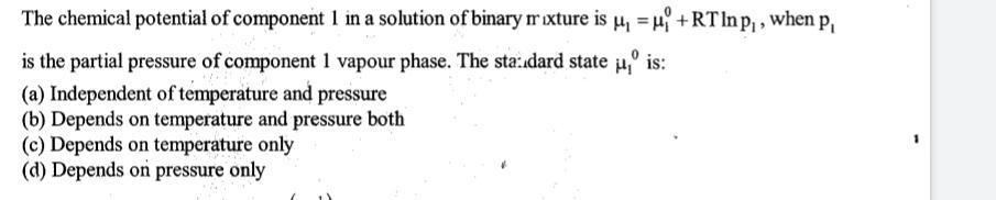 Solved The chemical potential of component 1 in a solution | Chegg.com