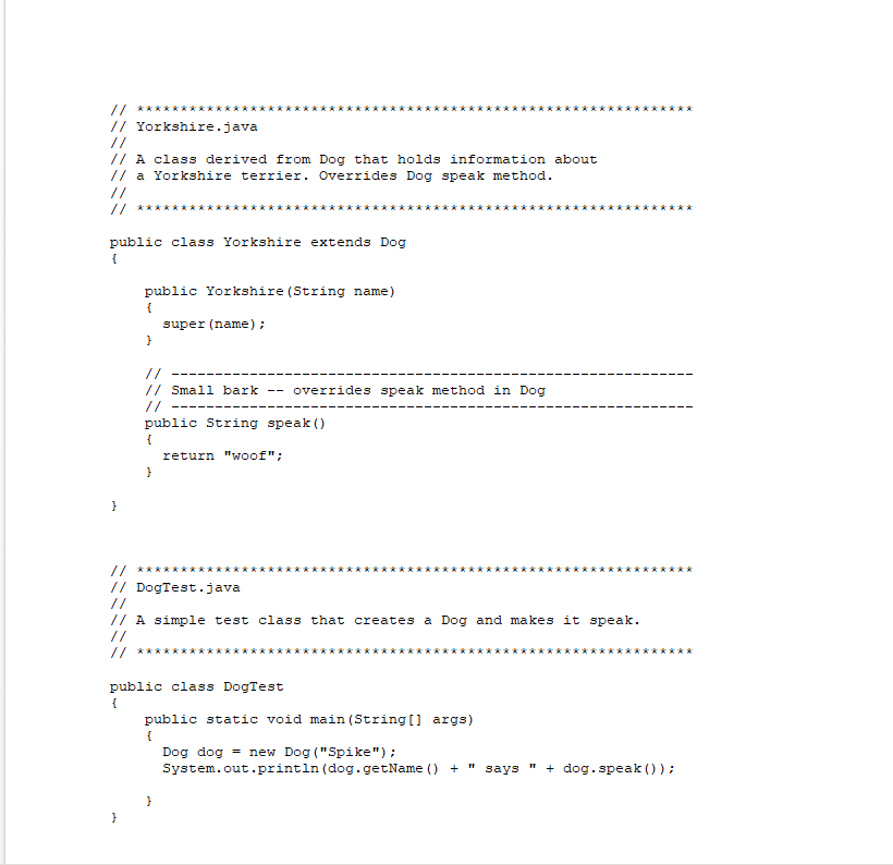Solved Exploring Inheritance File Dog java contains a | Chegg.com