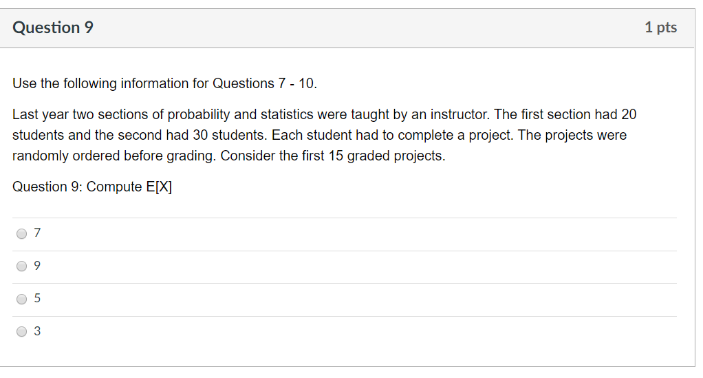 Solved Question 9 1 pts Use the following information for | Chegg.com