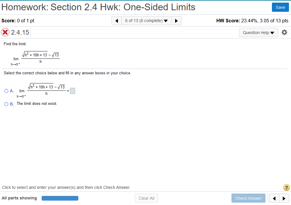 Solved Homework Section 2 4 Hwk One Sided Limits Save
