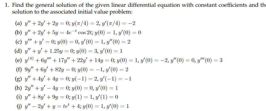 Solved 1. Find the general solution of the given linear | Chegg.com