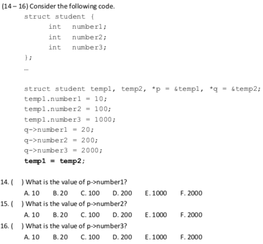 Solved (14 – 16) Consider the following code. struct student | Chegg.com