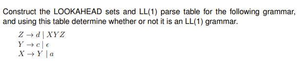 Solved Construct the LOOKAHEAD sets and LL(1) ﻿parse table | Chegg.com