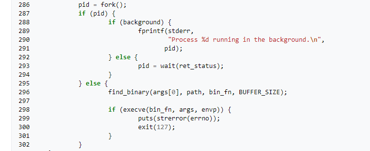 Solved If line 293 from 3000shell.c is removed, pid = | Chegg.com