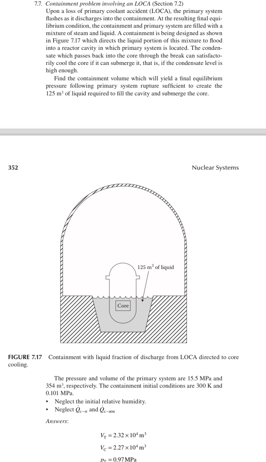 Solved 7.7. Containment problem involving an LOCA (Section | Chegg.com