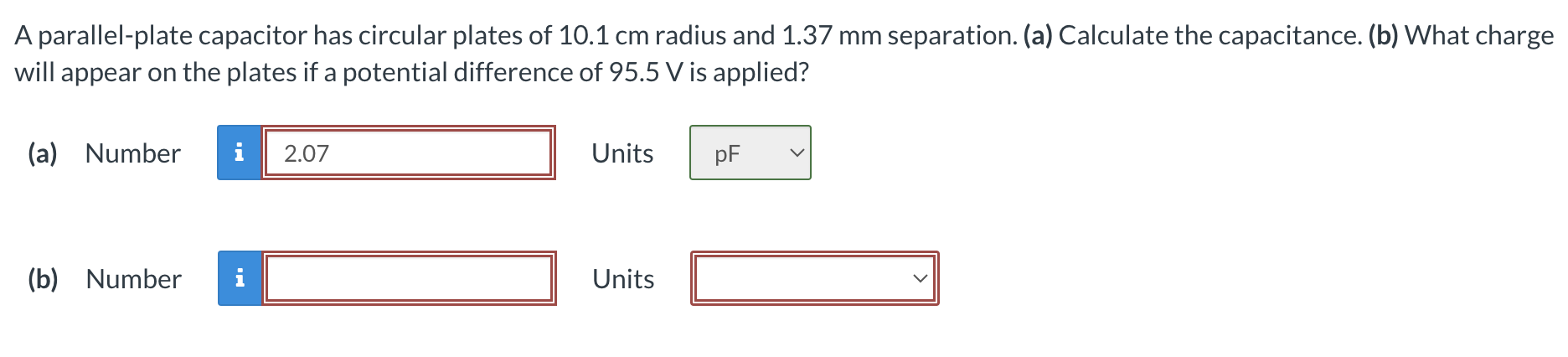 Solved A parallel-plate capacitor has circular plates of | Chegg.com