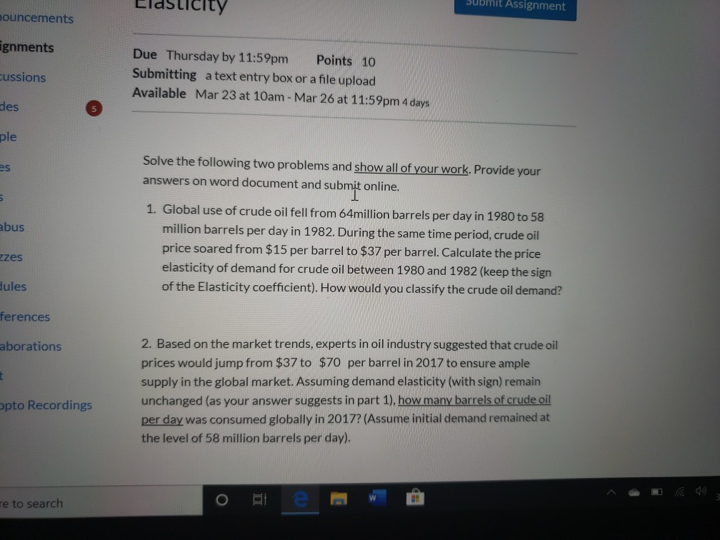 Solved Elasticity Submit Assignment nouncements ignments | Chegg.com
